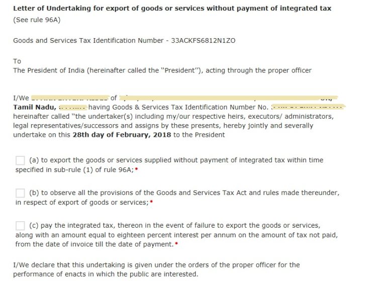 How to File Form GST RFD 11 - Letter of Undertaking under (LUT) GST